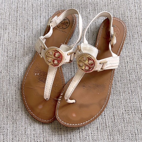 Tory Burch | Shoes | Tory Burch Reeva Beige Sandals Size 75 | Poshmark